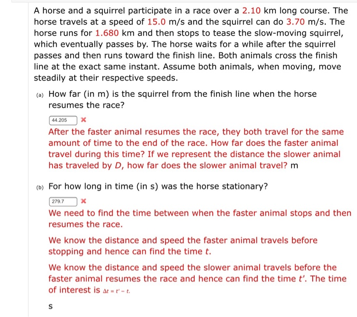 Solved A horse and a squirrel participate in a race over a | Chegg.com