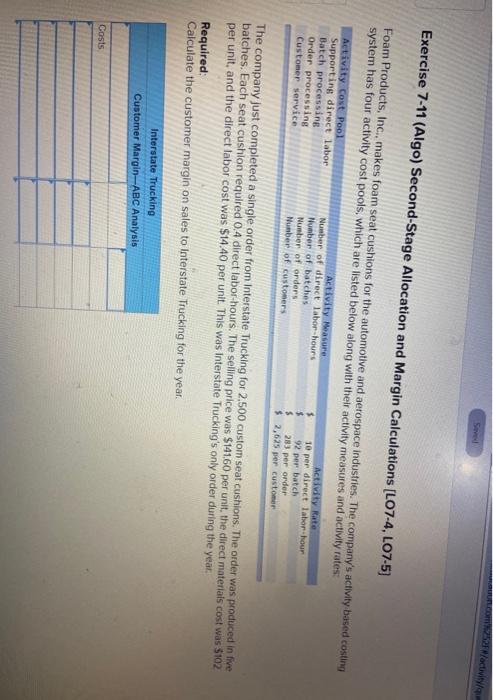 Solved 22activity Exercise 7-11 (Algo) Second-Stage | Chegg.com