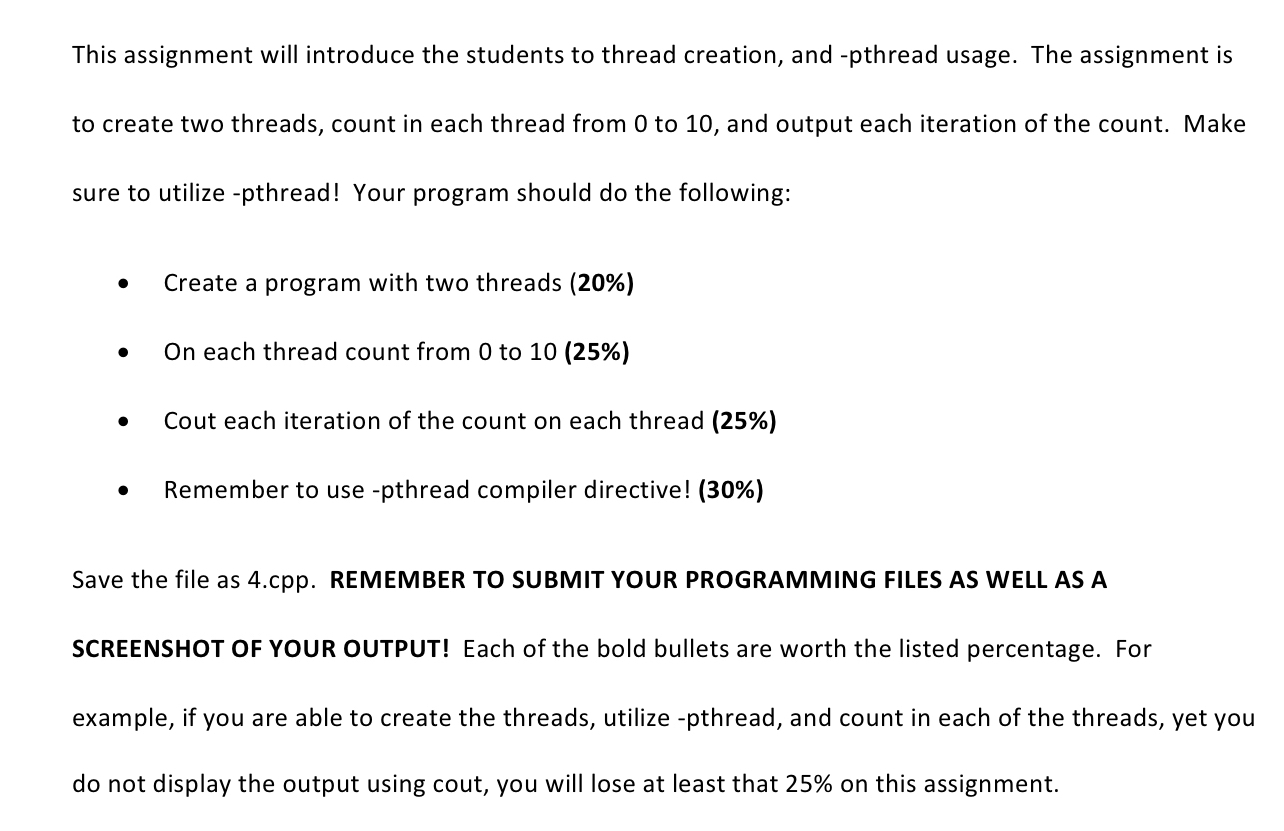 Solved This assignment will introduce the students to thread | Chegg.com