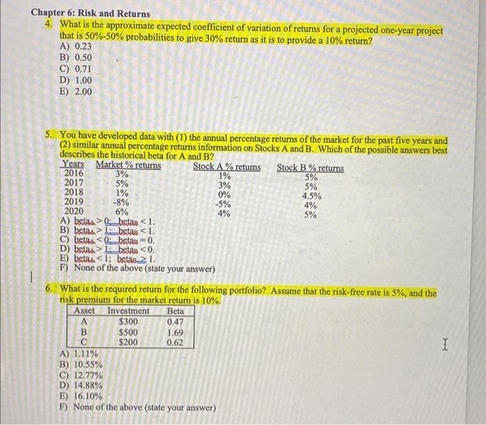 Solved Chapter 6: Risk and Returns 4. What is the | Chegg.com