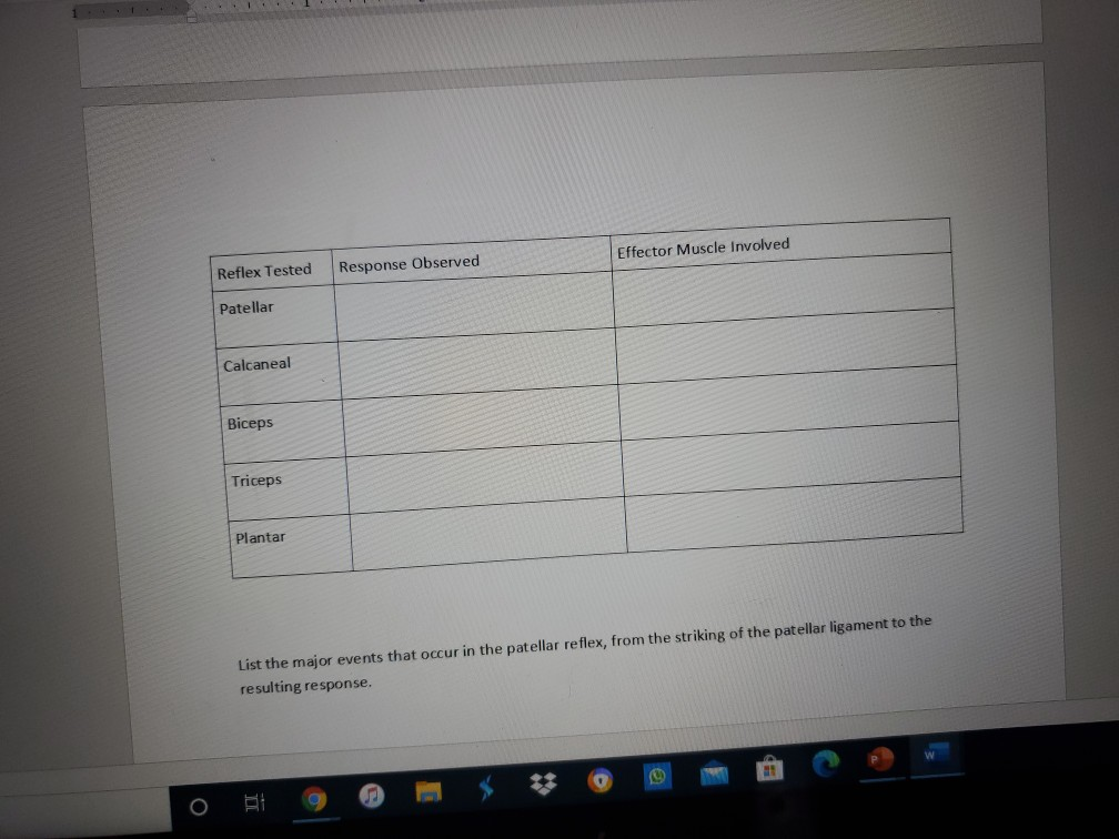 Solved Effector Muscle Involved Reflex Tested Response | Chegg.com