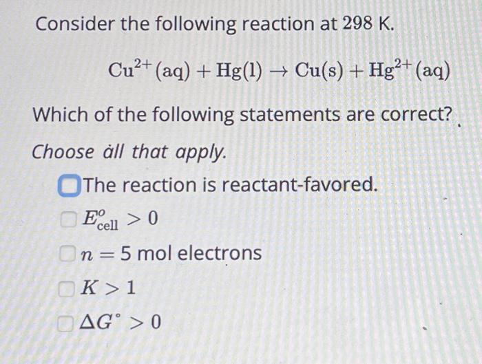Solved Consider the following reaction at 298 K. | Chegg.com
