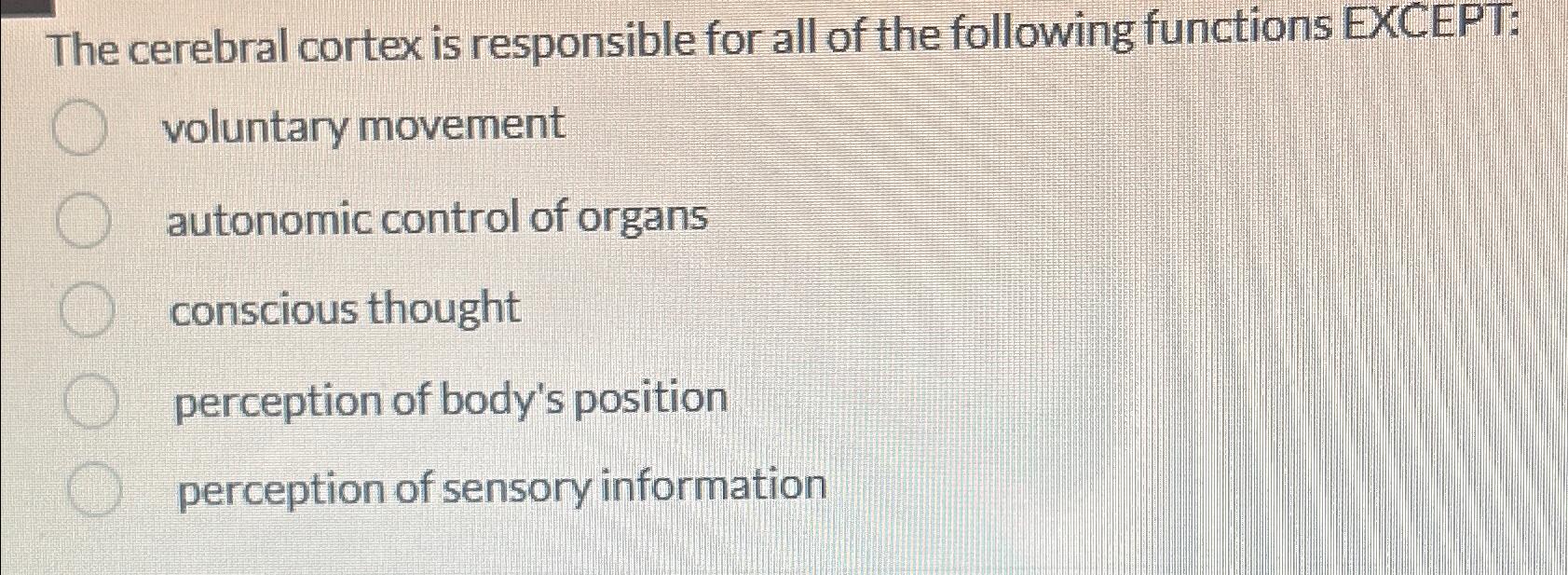 Solved The cerebral cortex is responsible for all of the | Chegg.com