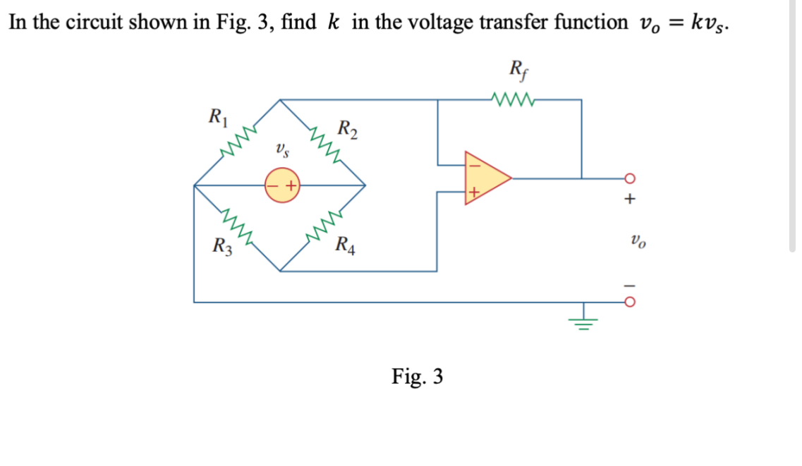 Solved In the circuit shown in Fig. 3, ﻿find k ﻿in the | Chegg.com