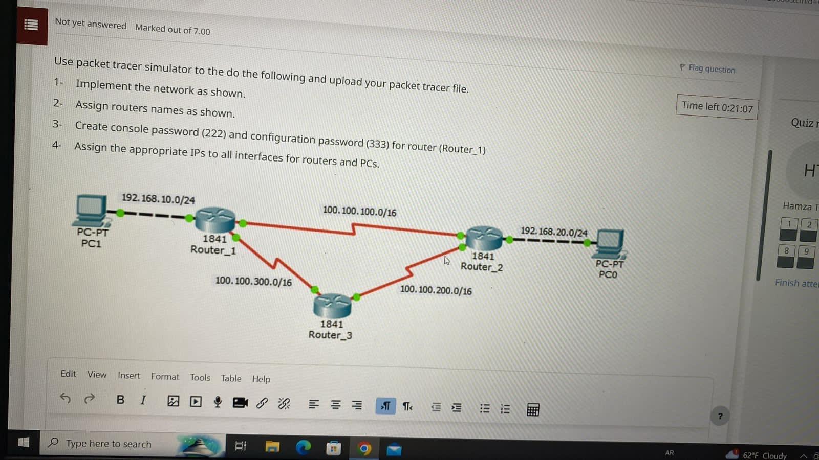 Not yet answered Marked out of 7.00Use packet tracer | Chegg.com