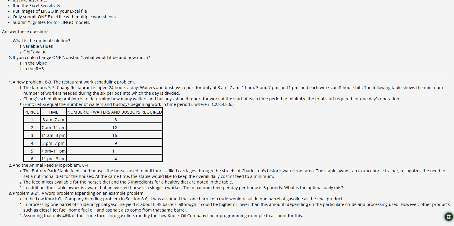 Solved - ﻿Run the Excel Sensitivity - ﻿Put images of LINGO | Chegg.com