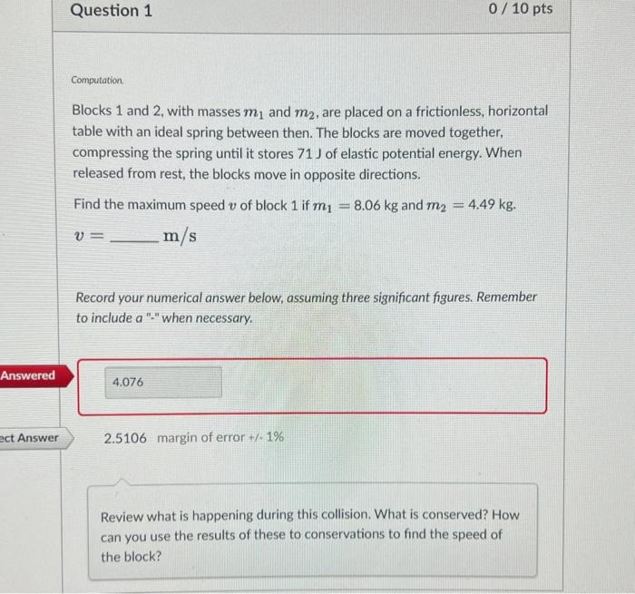 Solved Computation. Blocks 1 and 2, with masses m1 and m2, | Chegg.com