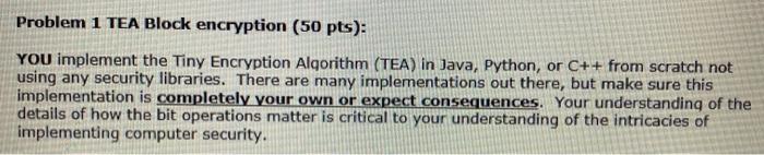 Solved Problem 1 Tea Block Encryption 50 Pts You 