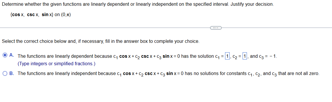 Solved Determine whether the given functions are linearly | Chegg.com