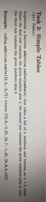 Solved Task 3: Simple Tables Implement a | Chegg.com