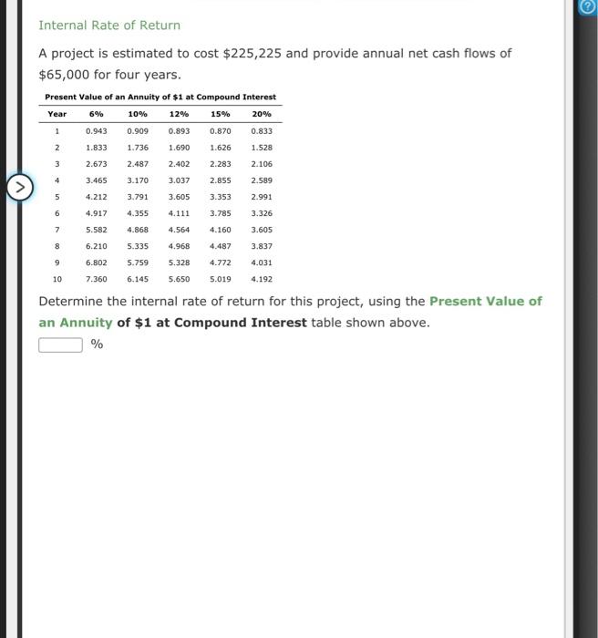 Solved Internal Rate of Return A project is estimated to | Chegg.com