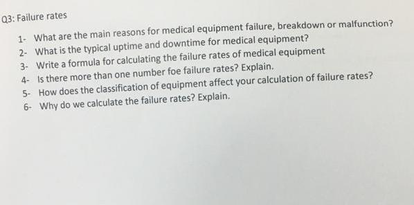 Solved Q3: Failure rates 1. What are the main reasons for | Chegg.com