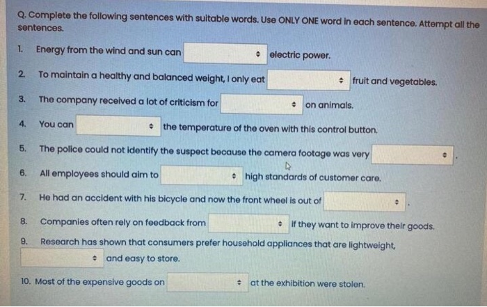 Q. Complete the following sentences with suitable | Chegg.com