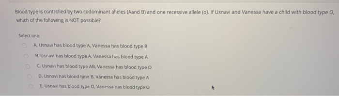 Solved Blood type is controlled by two codominant alleles | Chegg.com