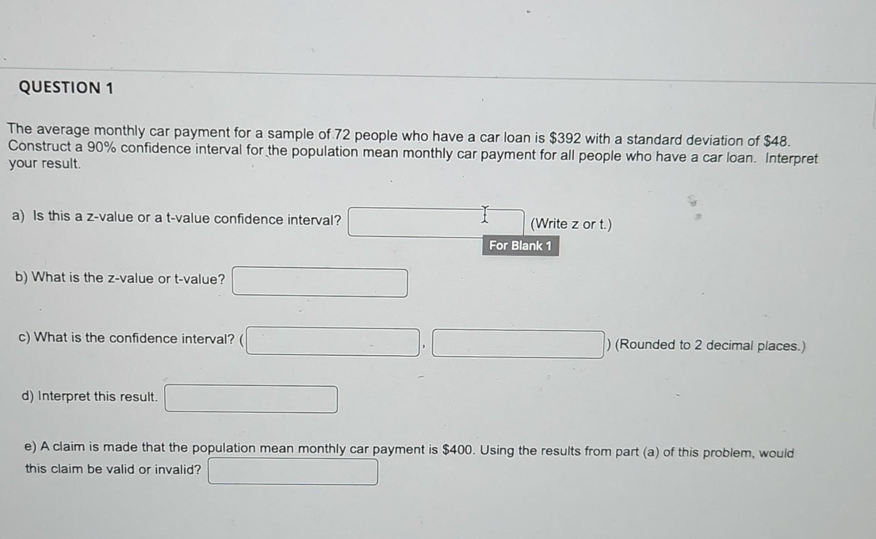 Solved The average monthly car payment for a sample of 72 | Chegg.com