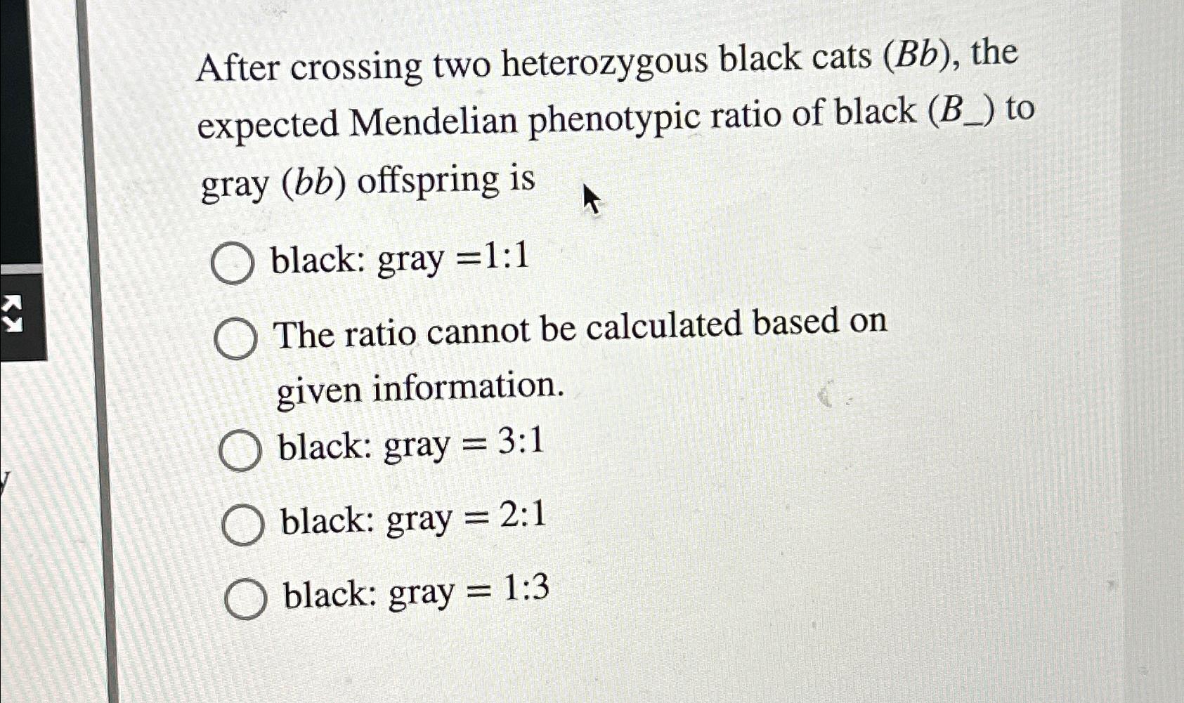 Solved After crossing two heterozygous black cats (Bb), ﻿the | Chegg.com