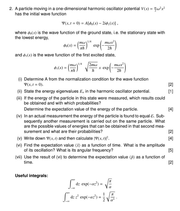 Solved 2. A particle moving in a one-dimensional harmonic | Chegg.com