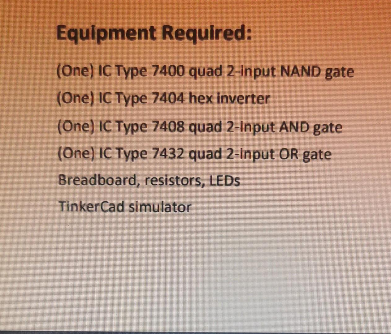 Equipment Required: (One) iC Type 7400 quad 2-Input | Chegg.com