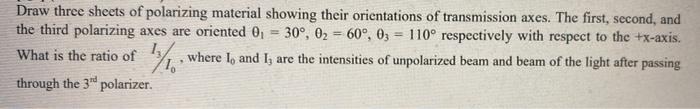 Solved Draw three sheets of polarizing material showing | Chegg.com