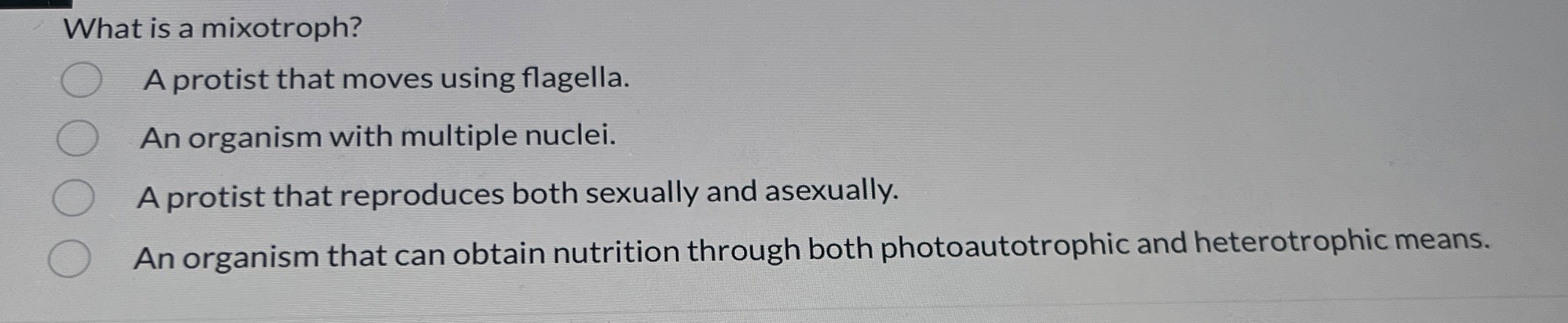 Solved What is a mixotroph?A protist that moves using | Chegg.com