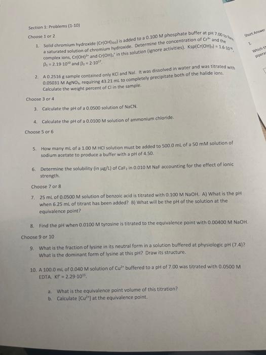 Solved Section 1 Problems 1 10 Choose 1 Or 2 1 Solid