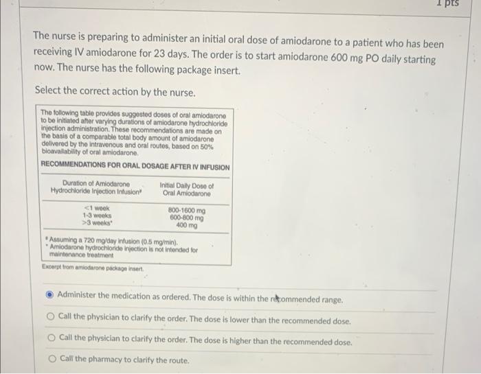 Solved I pts The nurse is preparing to administer an initial | Chegg.com