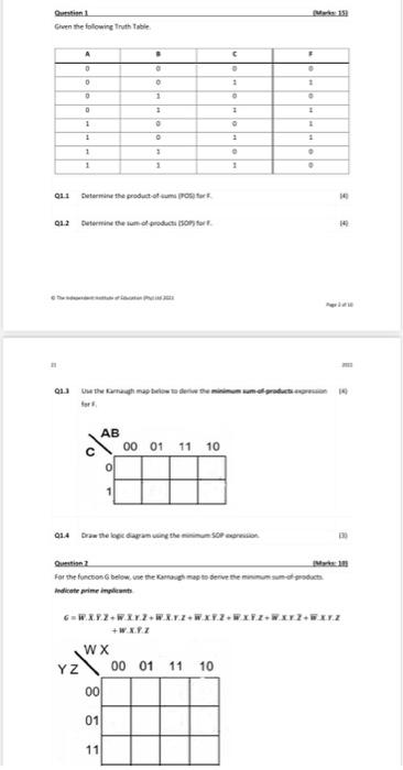 Solved Question 1 Given the following Truth Table. Q1.1 21 A | Chegg.com