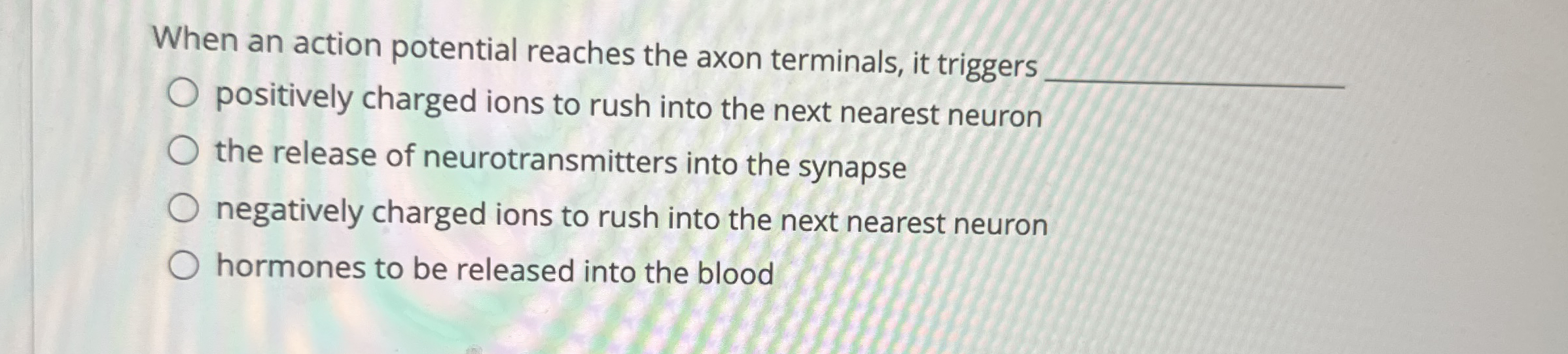 Solved When an action potential reaches the axon terminals, | Chegg.com