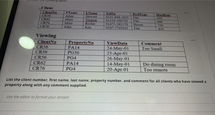 Solved Client Cliente CR36 CR02 CR74 CR76 Name Aline Mary | Chegg.com