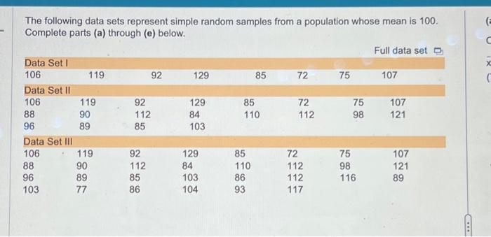 Solved The following data sets represent simple random | Chegg.com