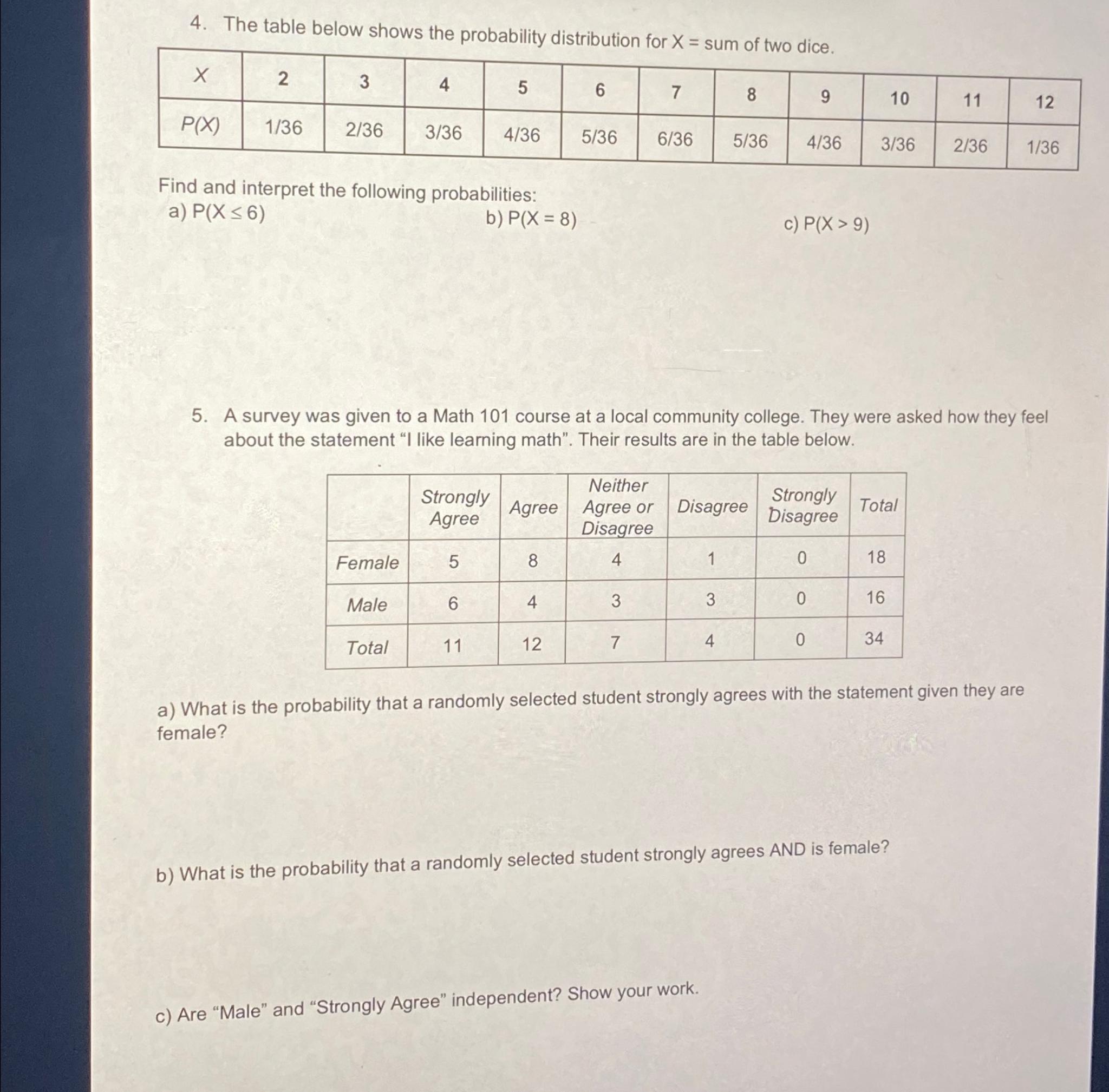 Solved The table below shows the probability distribution | Chegg.com