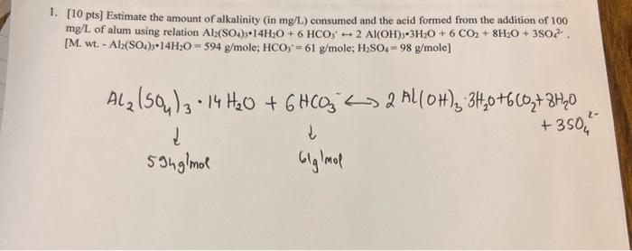 Solved 1. [10 pts] Estimate the amount of alkalinity (in | Chegg.com