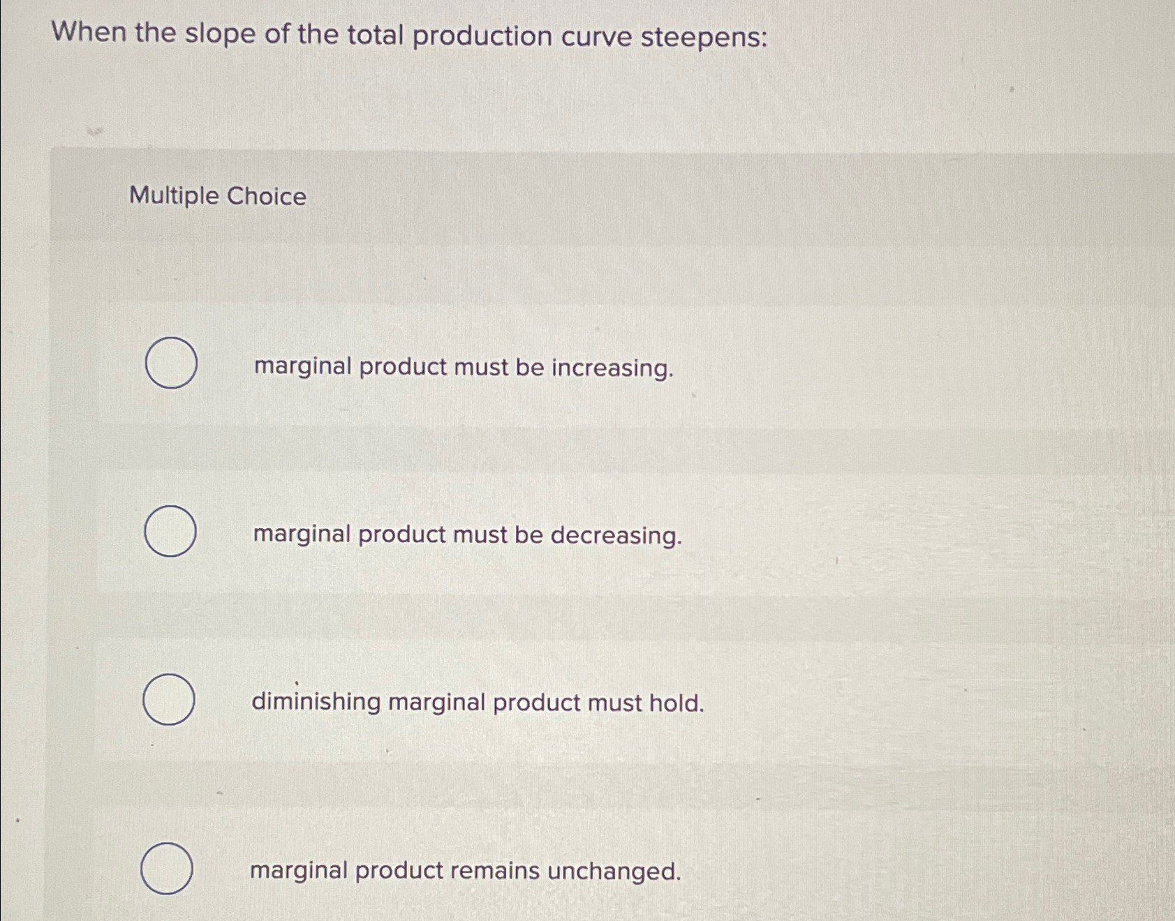 Solved When the slope of the total production curve | Chegg.com