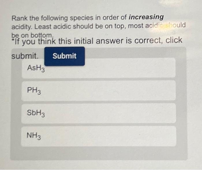 Solved Rank the following species in order of increasing | Chegg.com