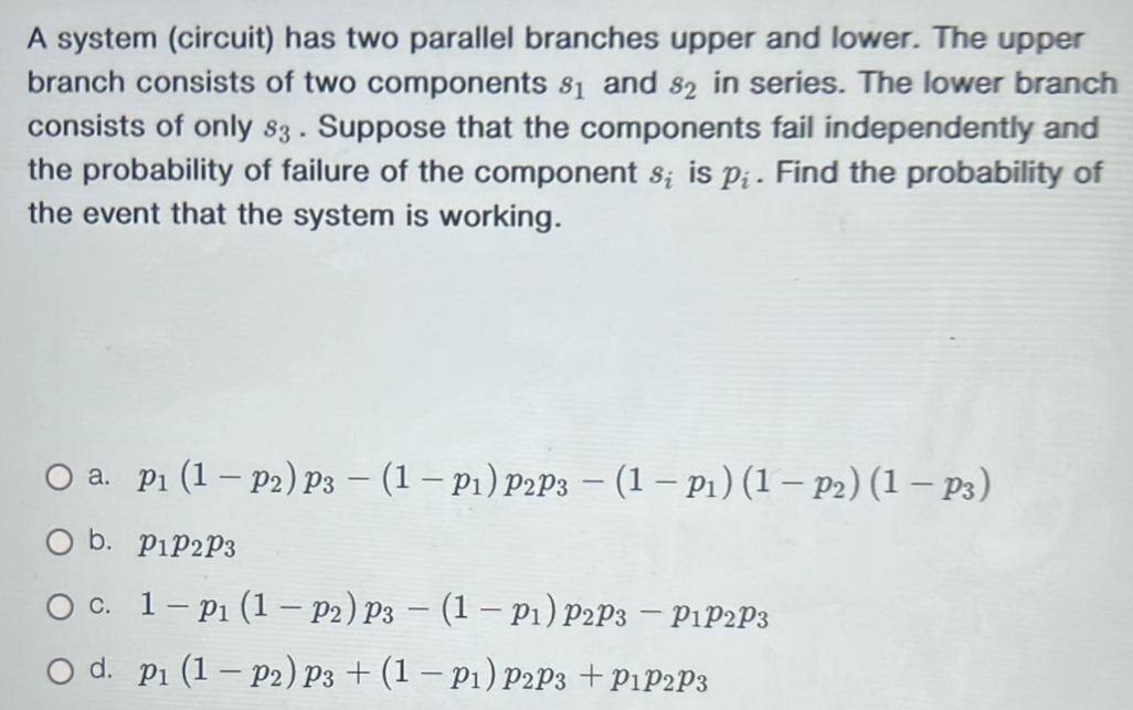 Solved A system (circuit) ﻿has two parallel branches upper | Chegg.com
