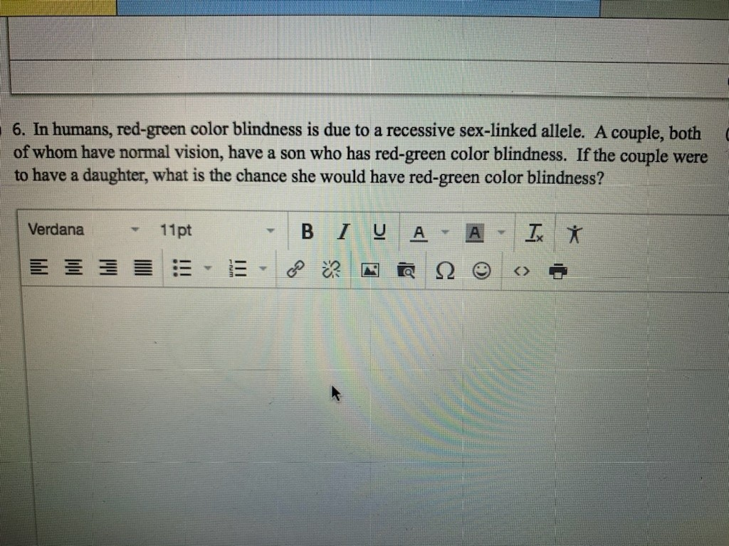 Solved 6. In humans, red-green color blindness is due to a | Chegg.com