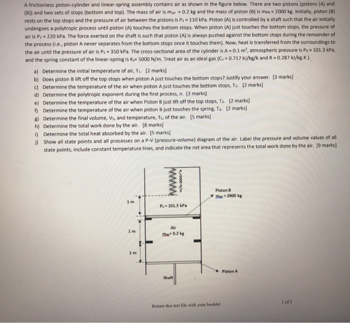 Solved A frictionless piston-cylinder and linear-spring | Chegg.com