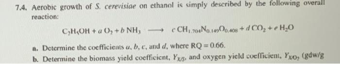 Solved reaction: C2H5OH+aO2+bNH3 cCH1.704 | Chegg.com