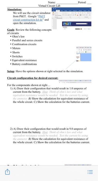 Solved Name Period Virtual Circuit Lab Simulation We Will 