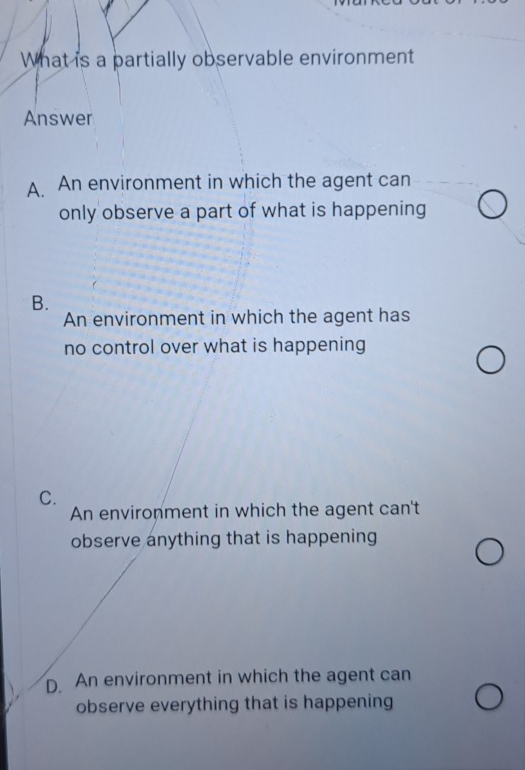 Solved What is a partially observable environmentAnswerA. | Chegg.com