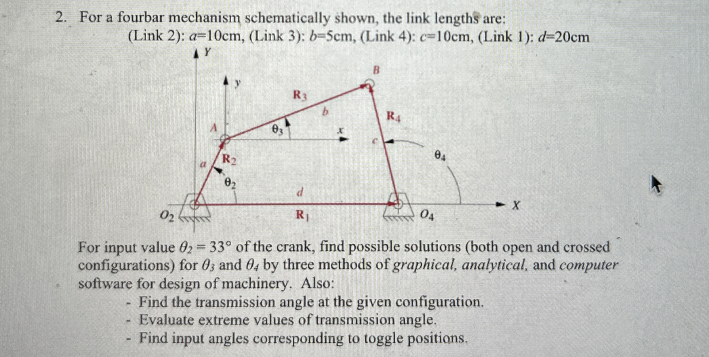 Solved For a fourbar mechanism schematically shown, the link | Chegg.com
