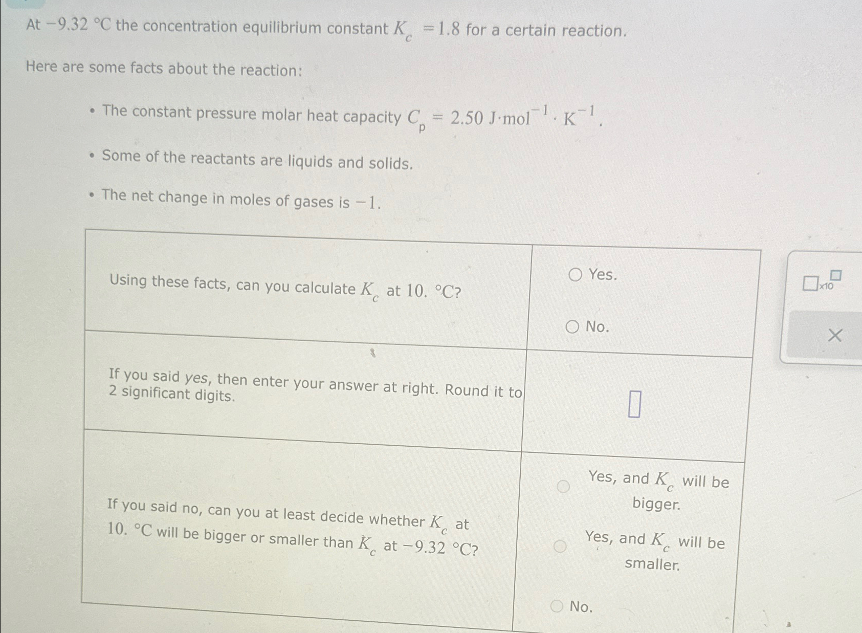 Solved At -9.32°C ﻿the concentration equilibrium constant | Chegg.com