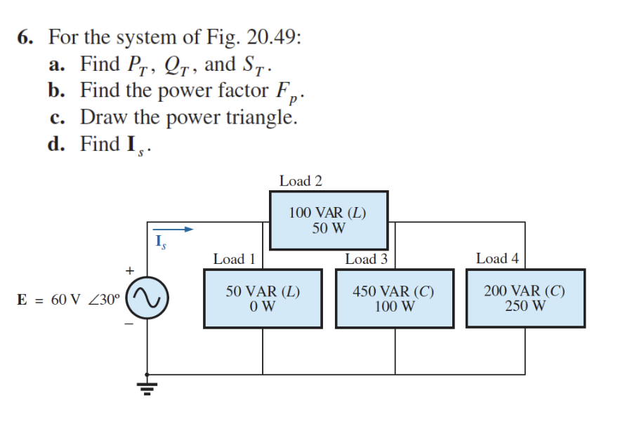 Solved For the system of Fig. 20.49:a. ﻿Find PT,QT, ﻿and | Chegg.com