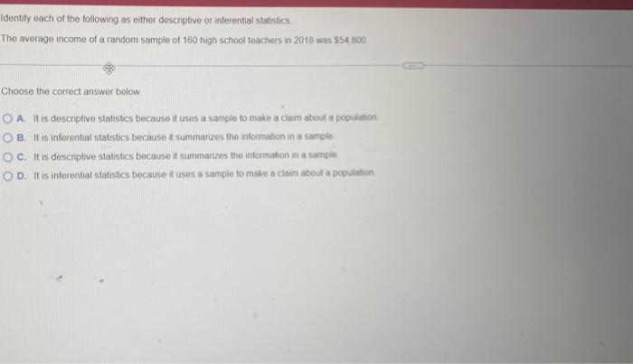 Solved Identify each of the following as either descriptive | Chegg.com