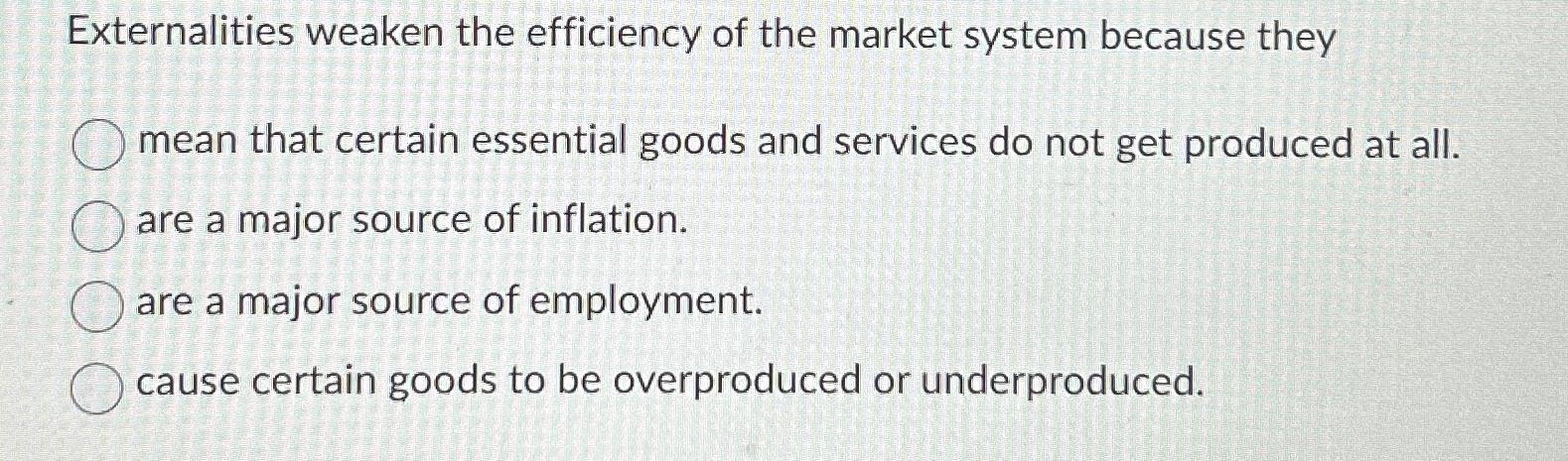 Solved Externalities weaken the efficiency of the market | Chegg.com