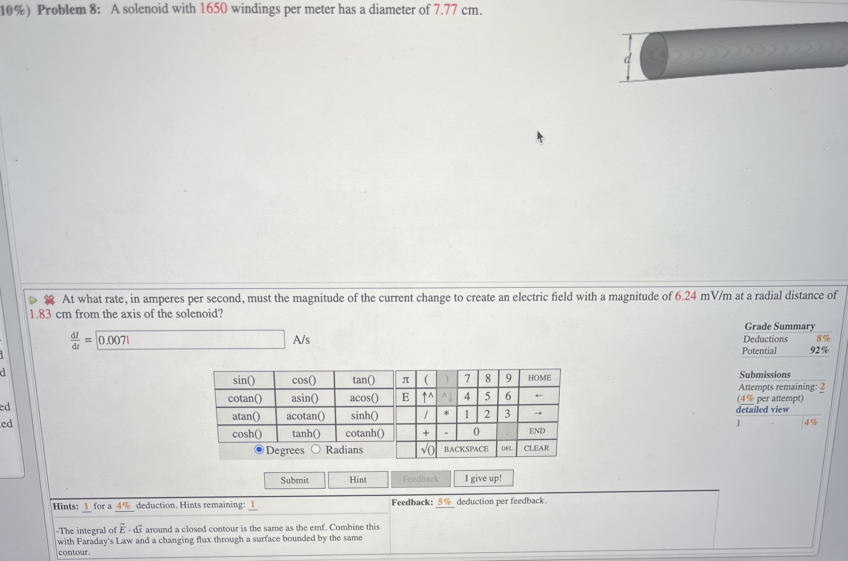 Solved A solenoid with 1650 ﻿windings per meter has a | Chegg.com