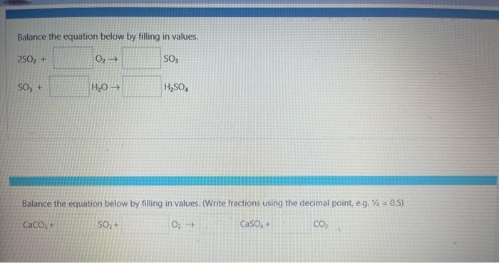 Balance the equation below by filling in values. | Chegg.com