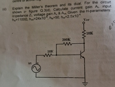 Solved (d) ﻿Explain the Miller's theorem and its dual. For | Chegg.com