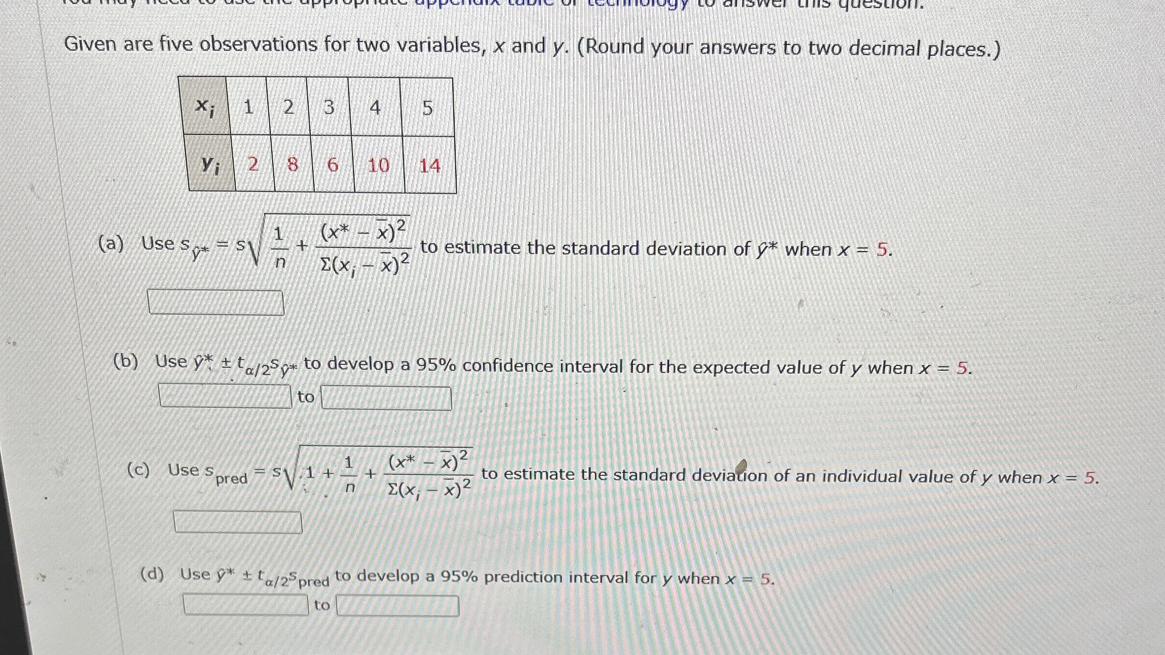 Solved Given are five observations for two variables, x ﻿and | Chegg.com