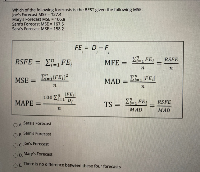 Solved Which of the following forecasts is the BEST given | Chegg.com